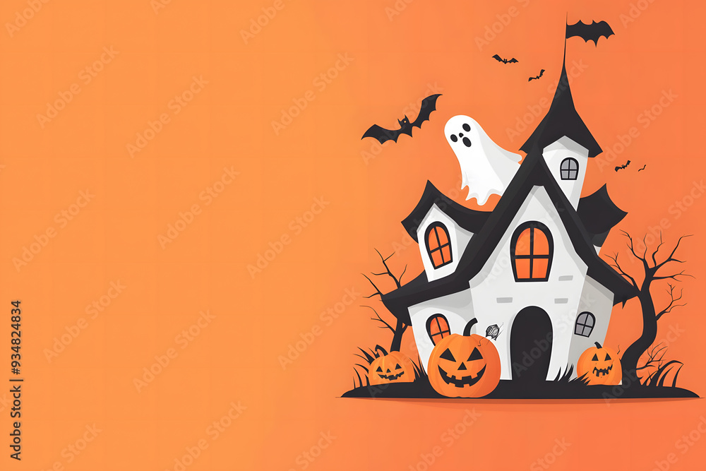 halloween banner of a haunted house with pumpkins and ghosts on an ...