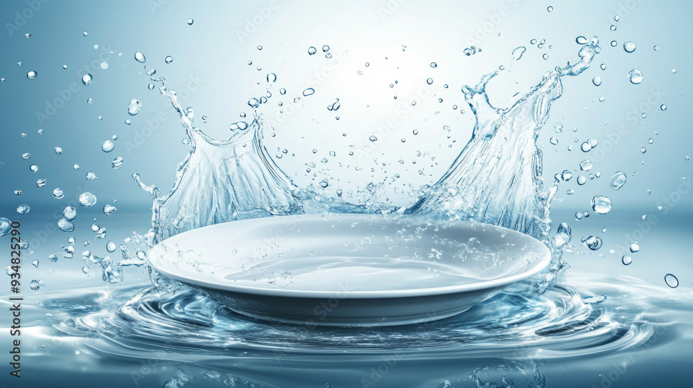3D promotional design featuring a clean plate with a water splash and ...