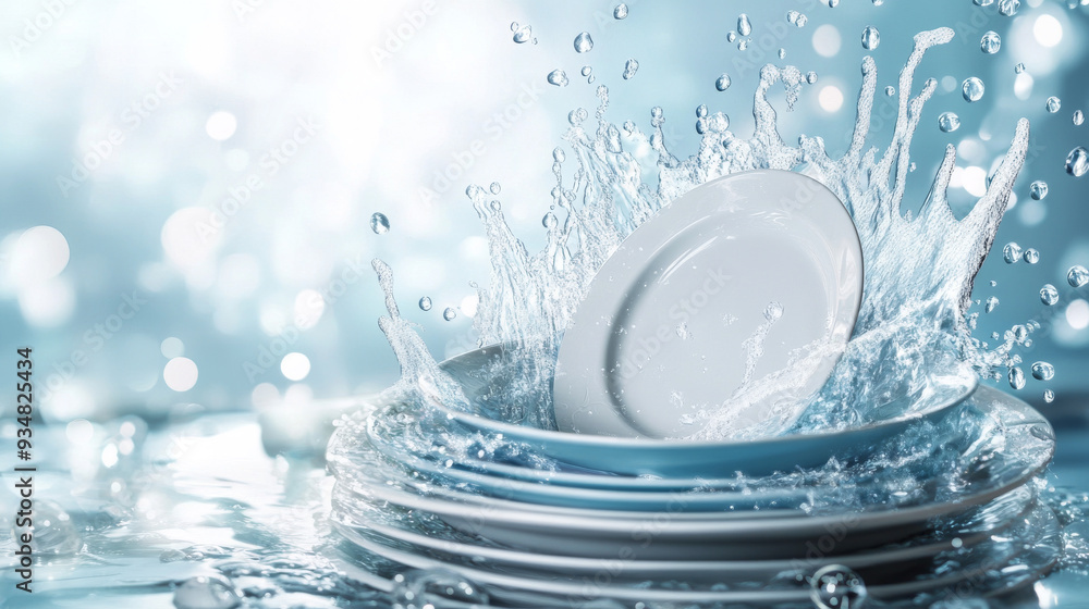 3D promotional design featuring a clean plate with a water splash and ...
