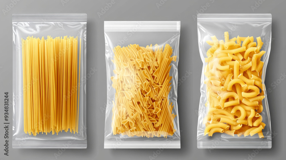 3D vector mockups of pasta and Italian macaroni food packages ...