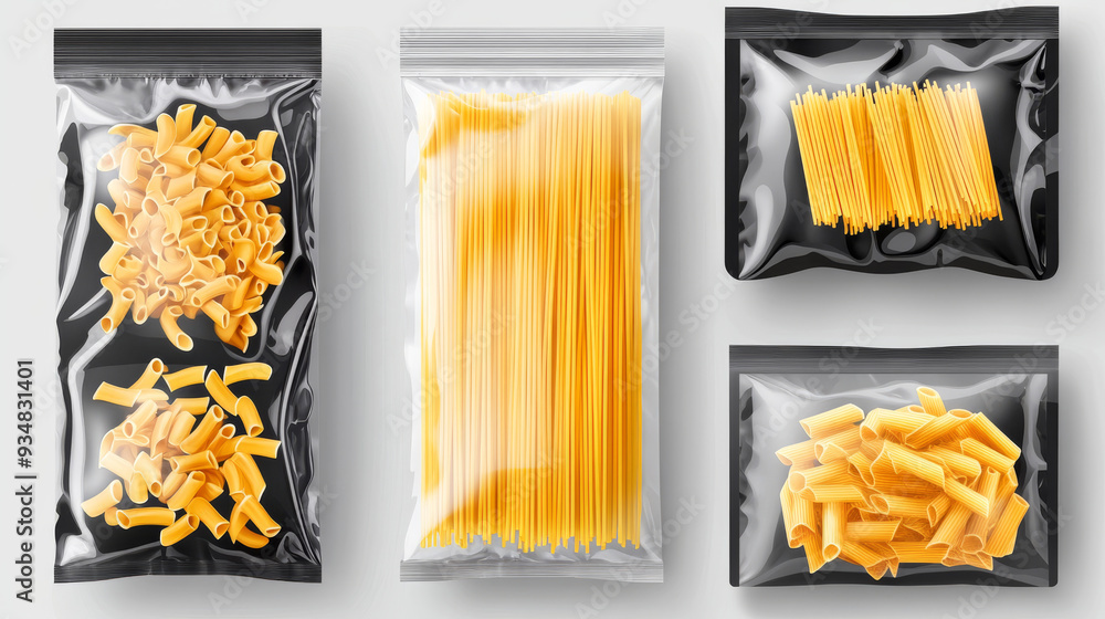 3D vector mockups of pasta and Italian macaroni food packages ...