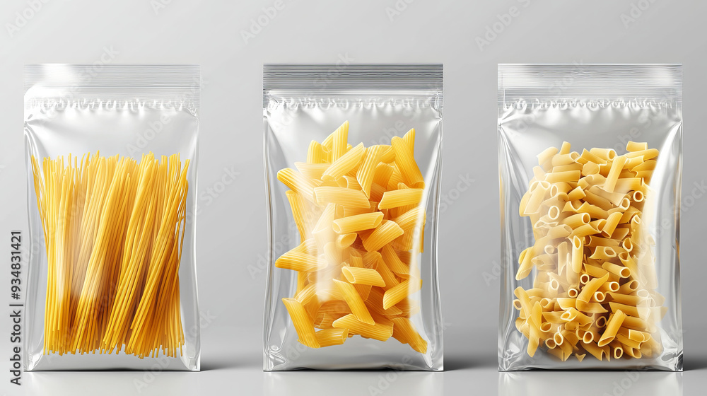 3D vector mockups of pasta and Italian macaroni food packages ...