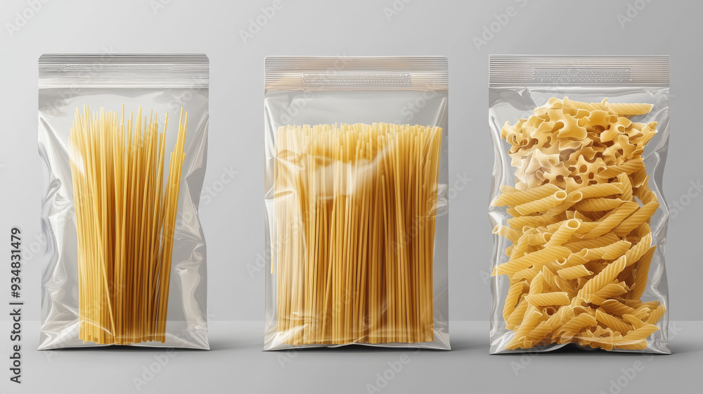 3D vector mockups of pasta and Italian macaroni food packages ...
