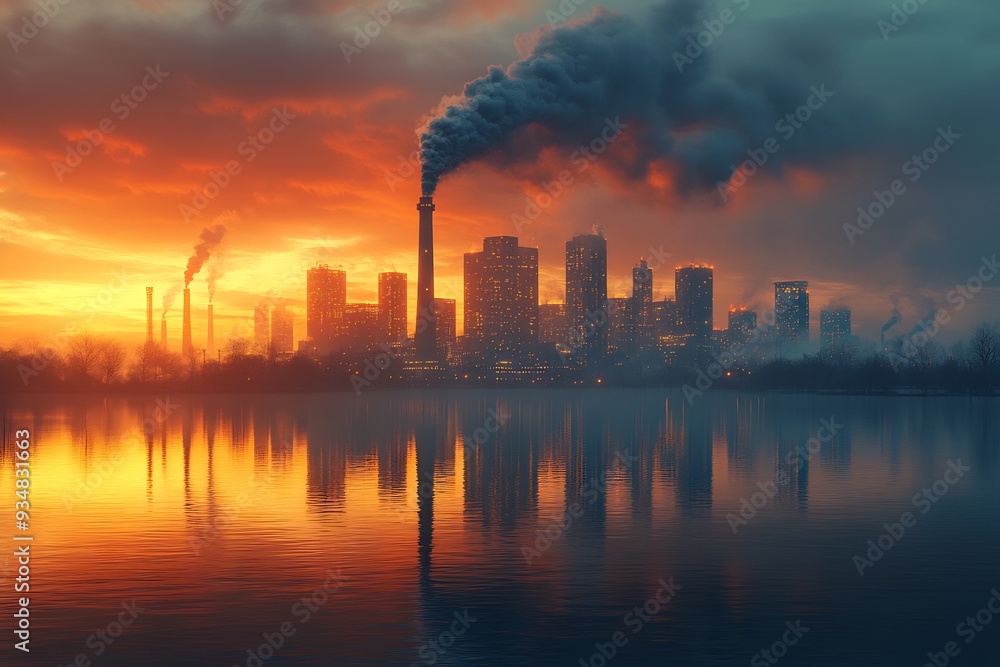 Vector art depicting the public health risks of air pollution with ...