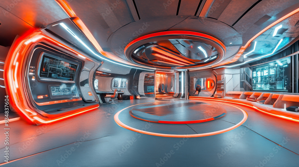 High-definition 360-degree panoramic view of a futuristic technology ...