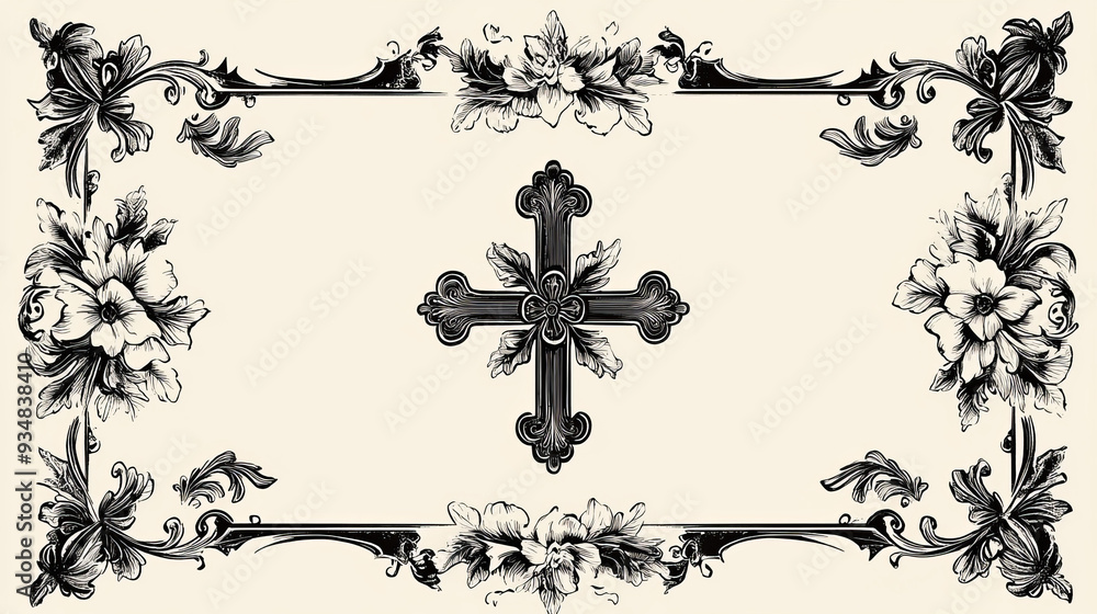 Vector template for a funeral card, including a floral ornament with a ...