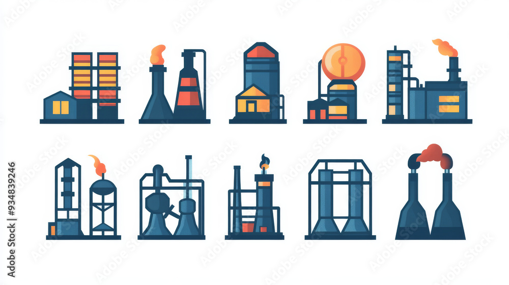 Refinery factory icons and symbols for industrial design, also suitable ...
