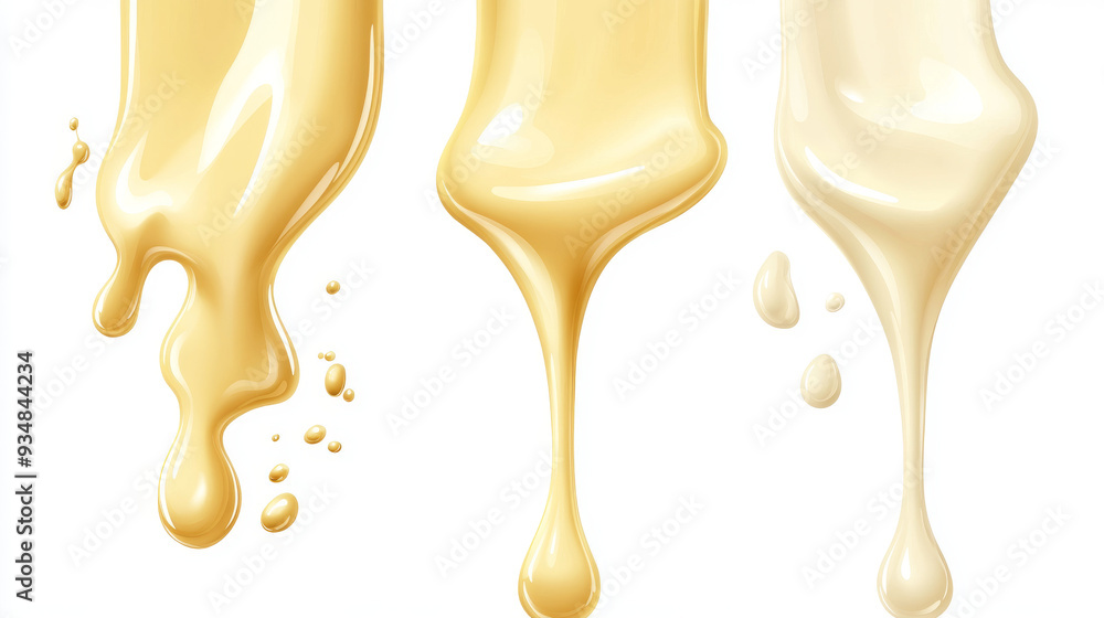 Drips of mayonnaise, cheese sauce, or vanilla cream isolated on a ...