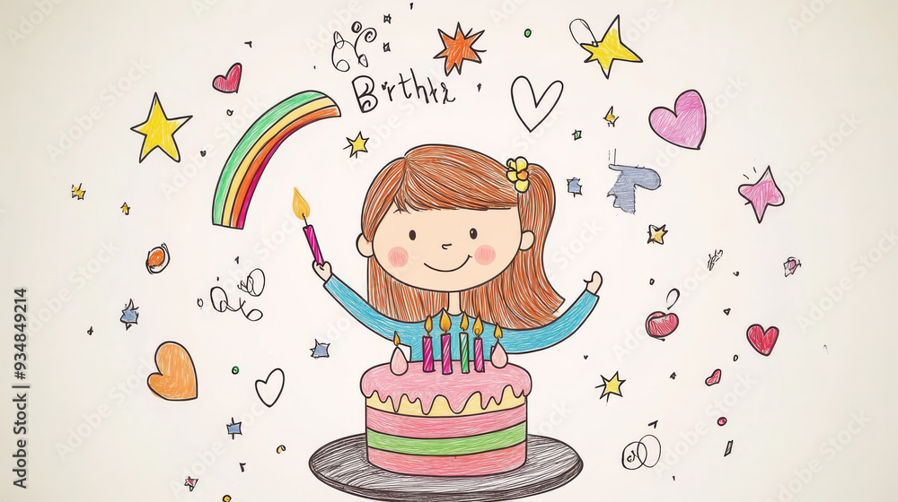 Happy Birthday! Girl. Vector illustration featuring a cute and funny ...