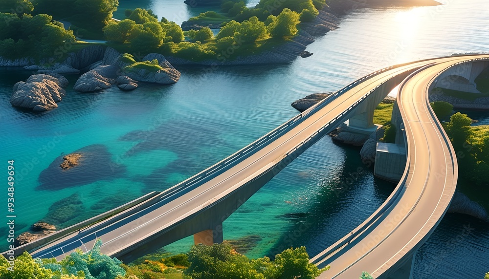 The beautiful bridges and winding roads are surrounded by the clear sea ...