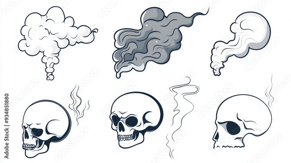 Vector line icons representing smell, including smoke, steam, and nose ...