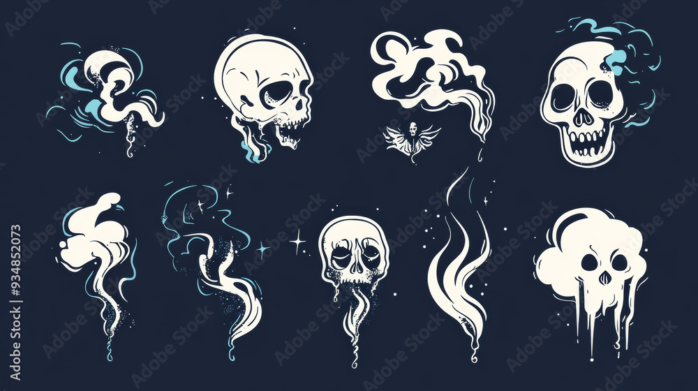 Vector line icons representing smell, including smoke, steam, and nose ...