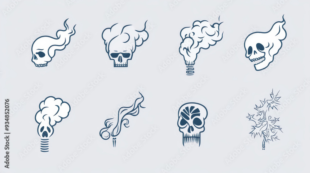 Vector line icons representing smell, including smoke, steam, and nose ...