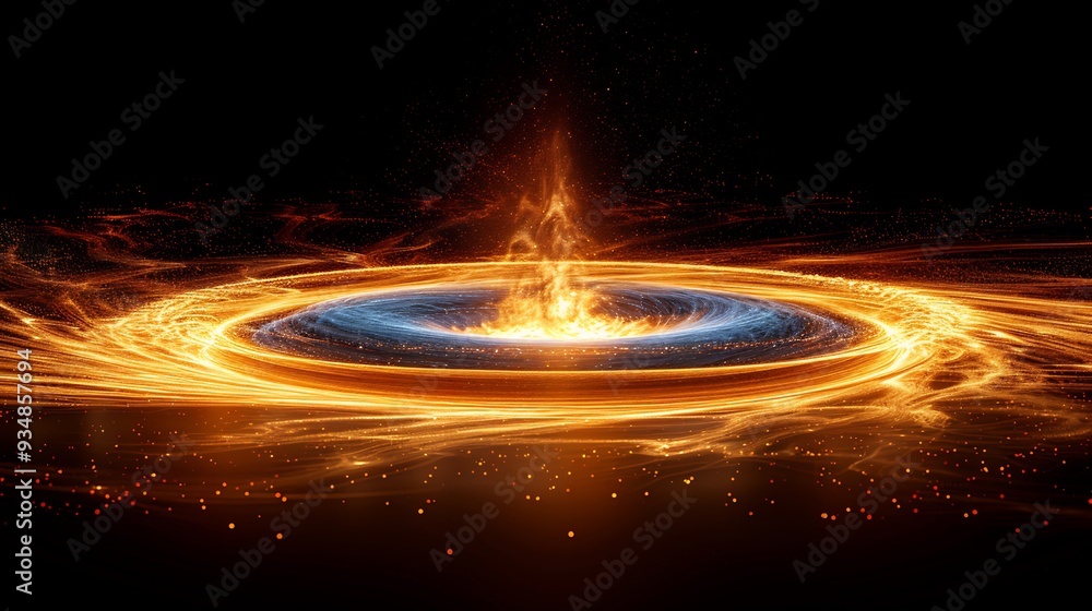 Vector depiction of a black hole surrounded by a 3D accretion disk with ...