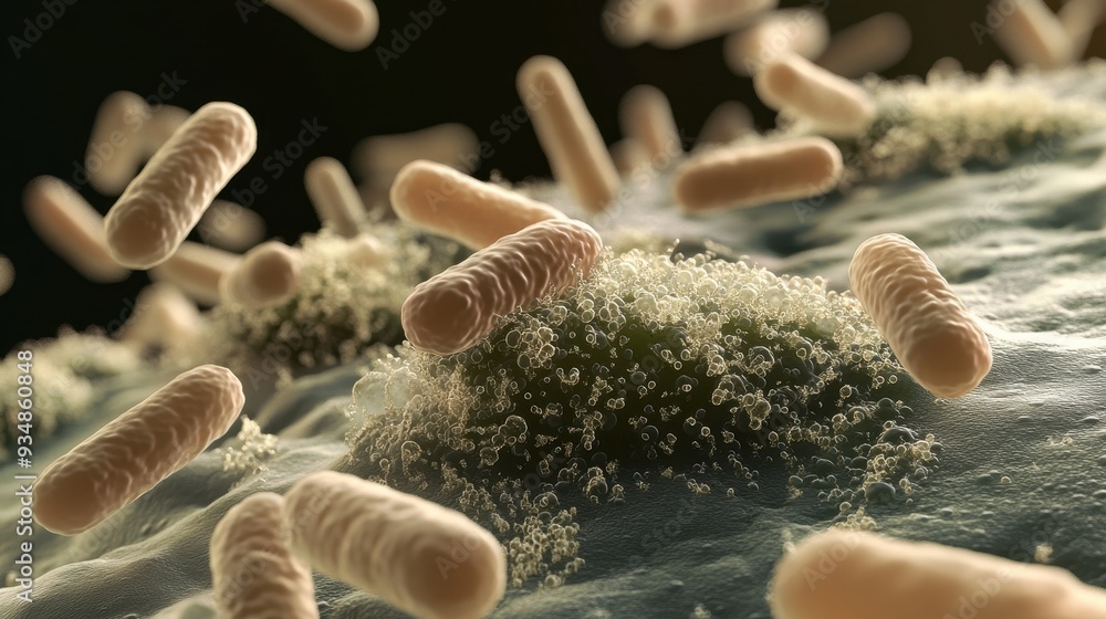 Bacteria forming biofilm on a surface, microbiology study Stock ...