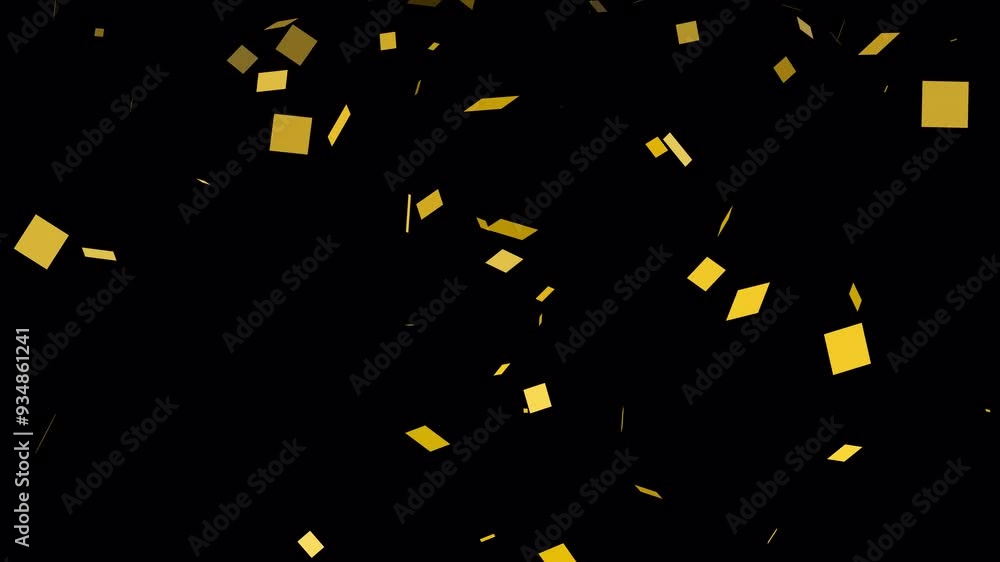 Gold color confetti falling background video, Confetti celebratory explosion with elements on a ...