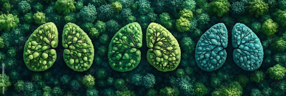 Vector illustration of a forest with trees shaped like lungs ...