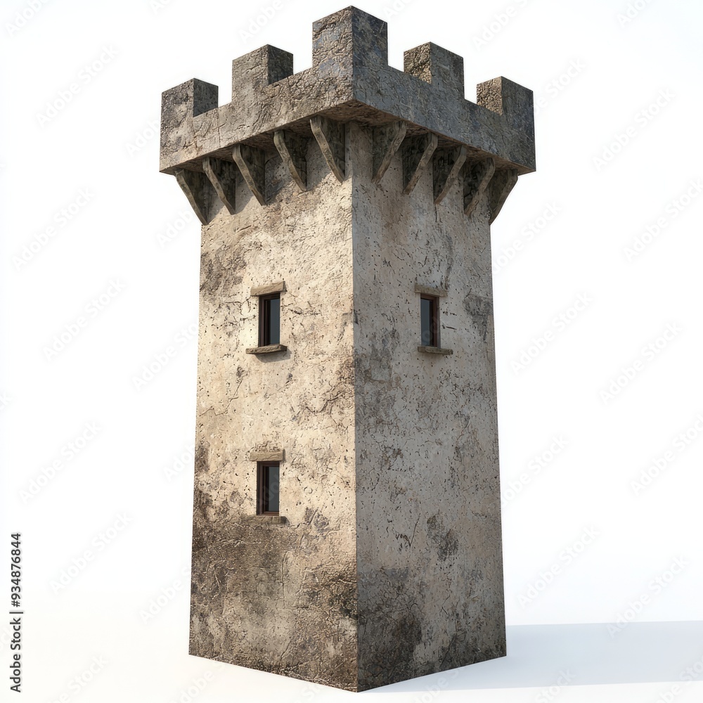 3D Render of a medieval watchtower with a crenellated top and ...