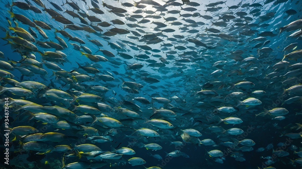 Schools of Fish. Hundreds of fish swimming in synchronized patterns ...