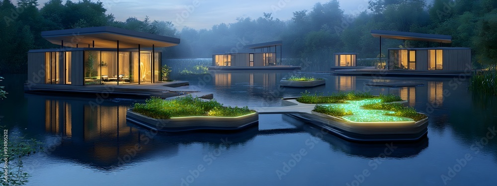 Floating Eco-Village on Tranquil Lake with Interconnected Modular ...