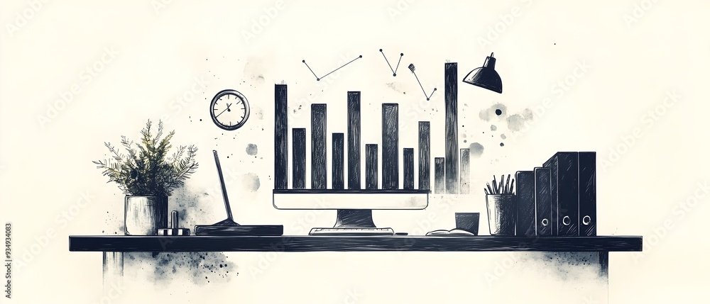 Meticulously hand drawn bar graph visualizing quarterly metrics and ...
