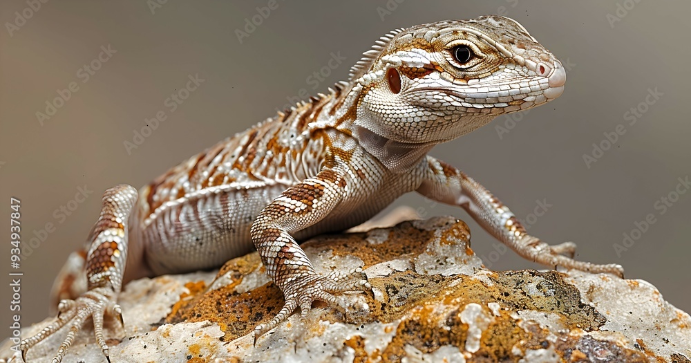 Amazon Whiptail Lizard basking on a rock, its scales and body texture ...