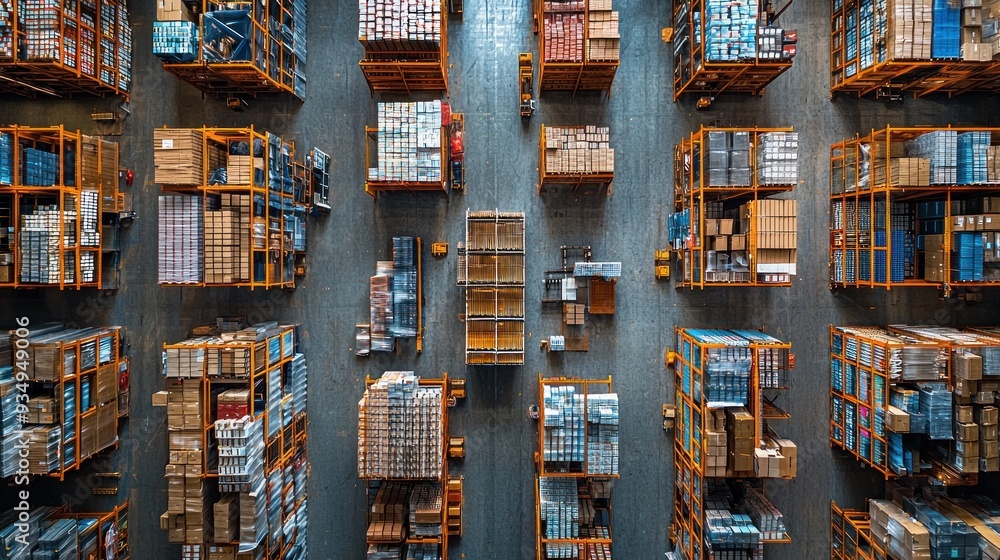 An overhead view of a warehouse floor, showcasing the extensive layout ...