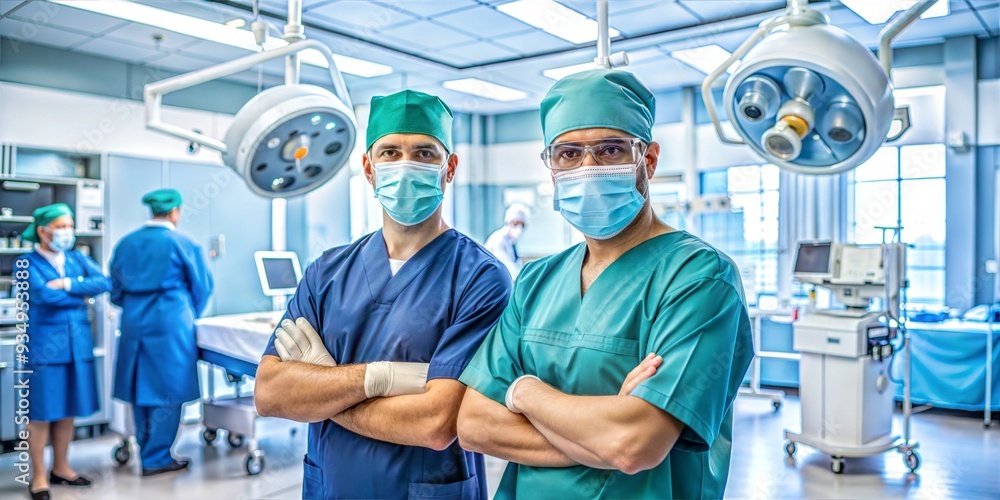 Surgeon and anesthetist doctor ER surgical team with medical clinic ...
