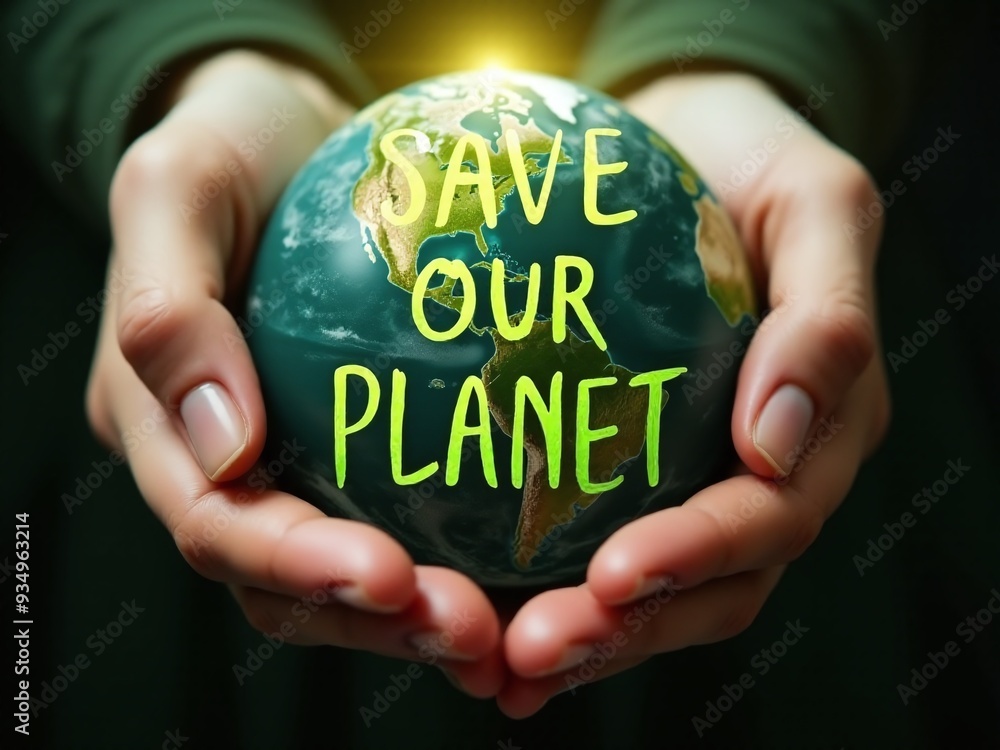 A digital artwork of the Earth cradled in human hands, surrounded by a ...