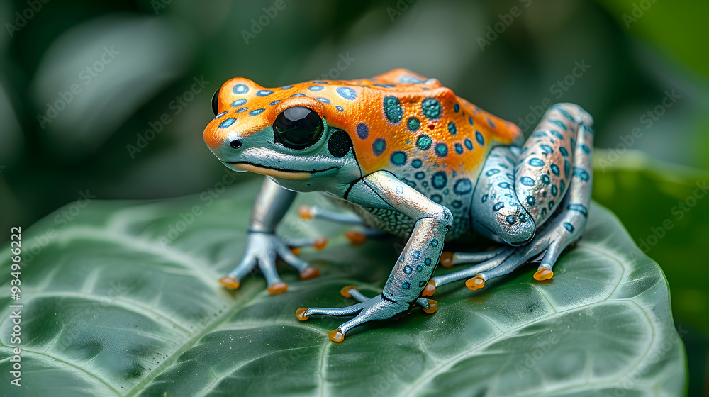 Amazonian Milk Frog sitting on a large leaf, its vibrant colors ...