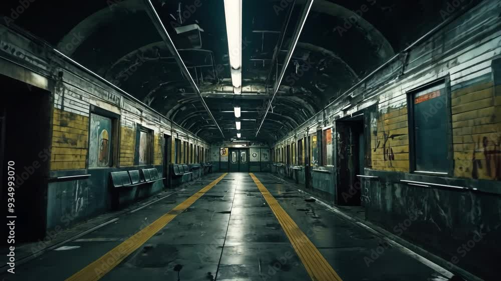 Video footage of empty subway station. The station appears to be ...