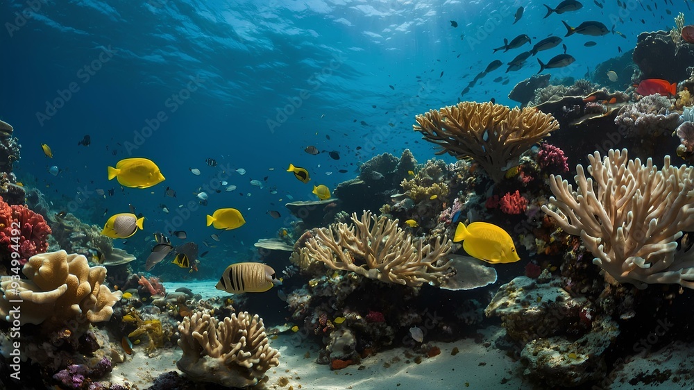 ภาพประกอบสต็อก Underwater Ecosystems. Interconnected marine life, coral ...