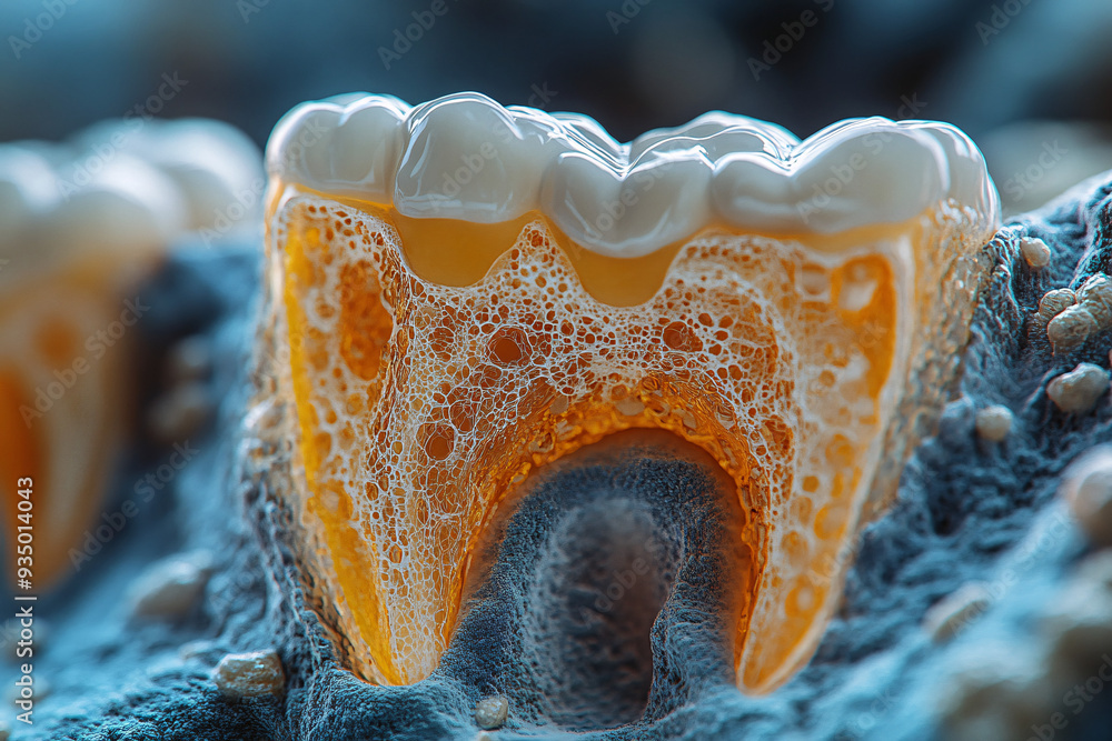 Photo Microscopic cross-section of a flawless tooth, revealing the ...