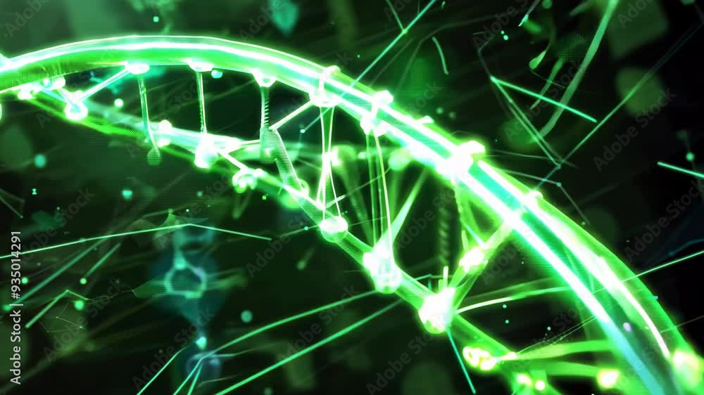 Abstract Digital Dna Structure Visual With Glowing Green Elements And