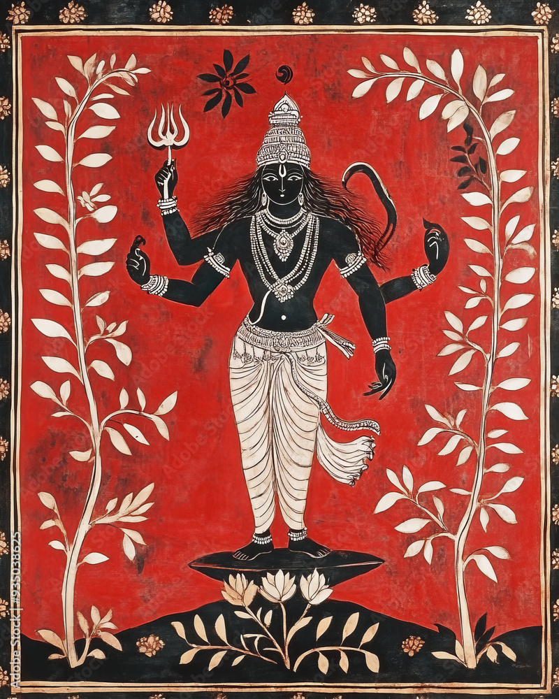 Traditional tanjore painting of hindu deity vishnu standing holding ...