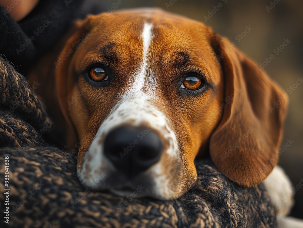 Hound resting with its head on its owner s lap, showcasing the bond ...