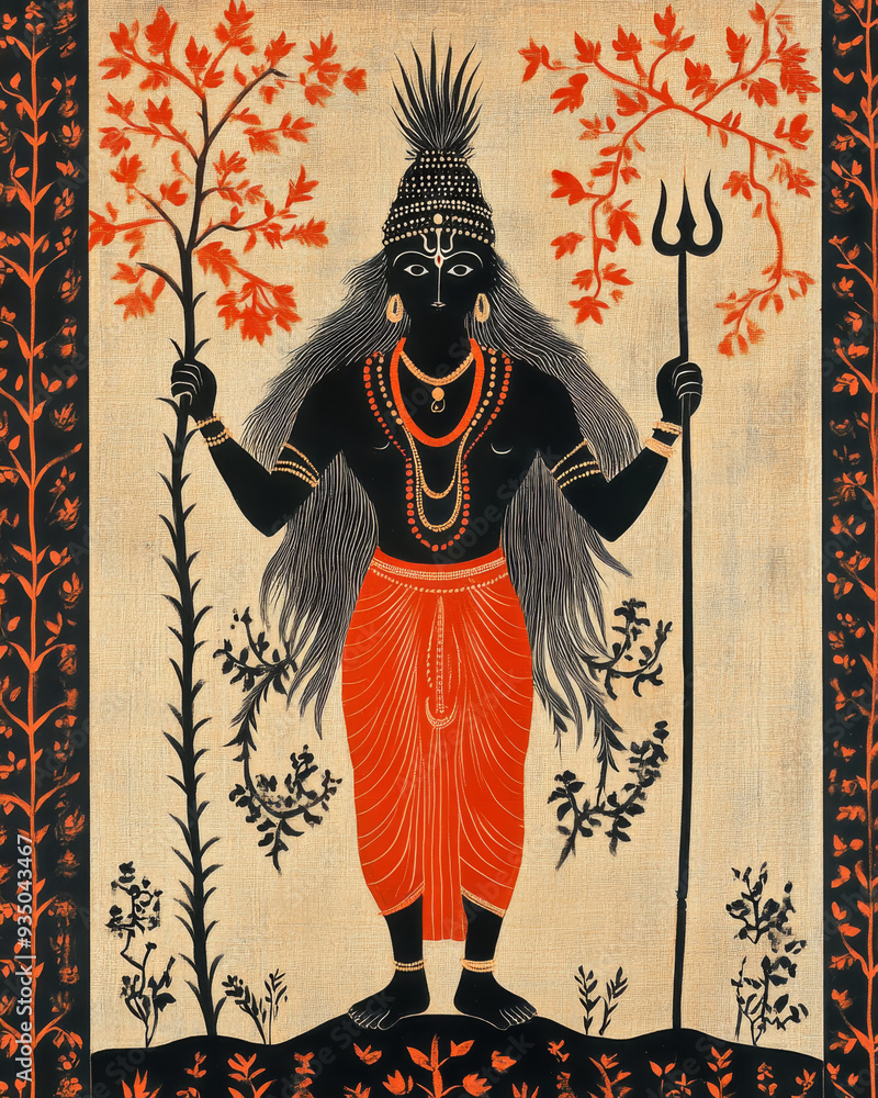 Hindu deity shiva holding a trident and posing with trees Stock ...