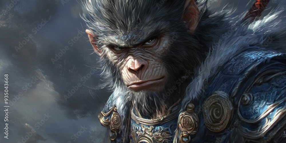 The Chinese myth of Journey to the West, a portrait of Sun Wukong, a ...