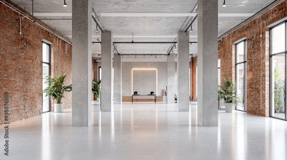 A creative portrayal of an industrial-inspired showroom, with symbolic ...