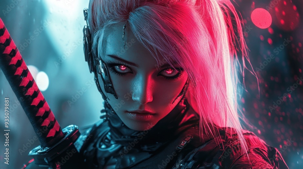Woman cyberpunk cyborg assassin character anime style mysterious ...