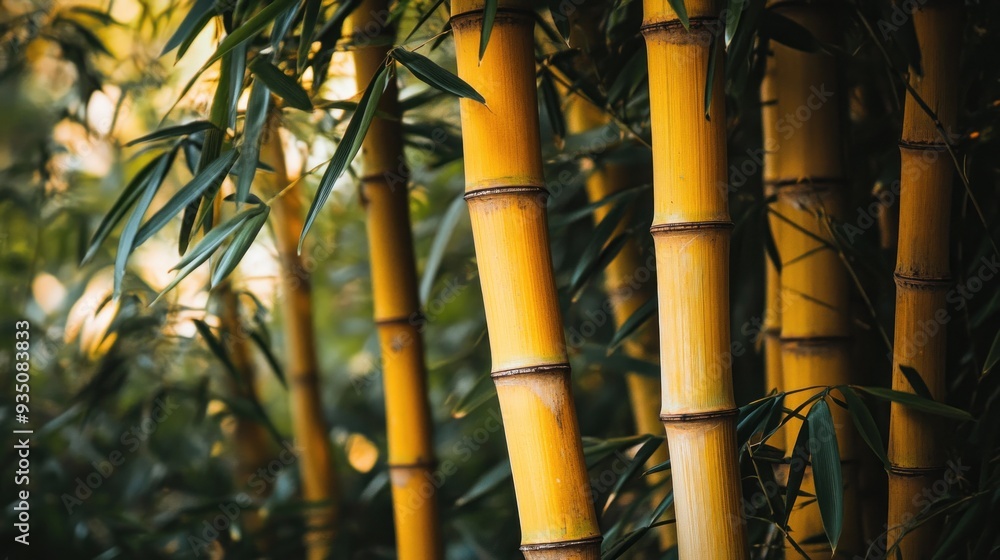 View of the bamboo tree Bambusa vulgaris var yellow in an attractive ...