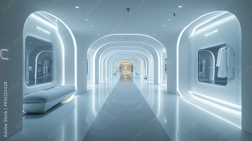 An exploration of a futuristic retail space, with an empty showroom ...
