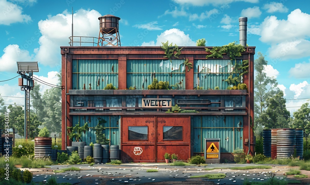 Illustration of recycling facility part of sustainable community ...