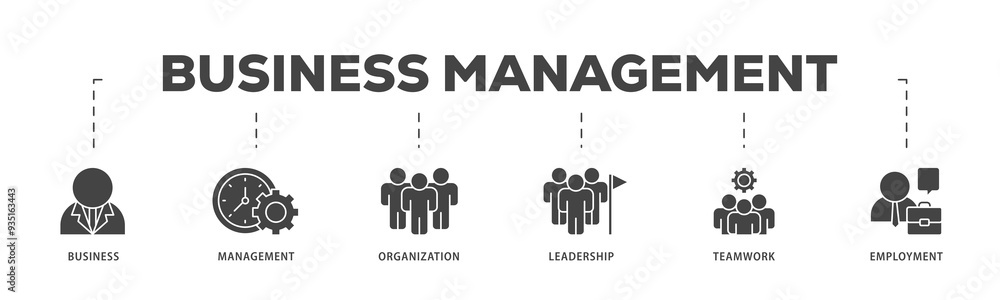 Business management icons process structure web banner illustration of ...