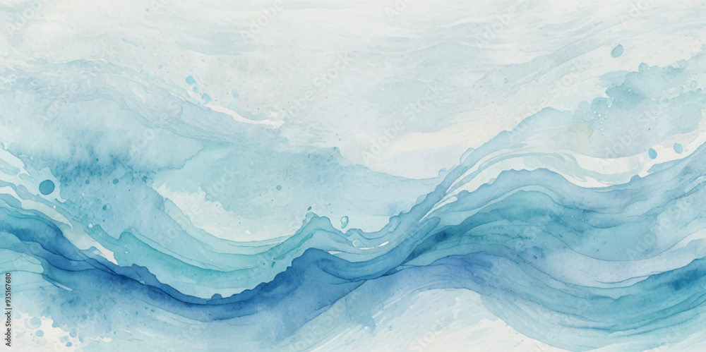 Vector watercolor ocean wave line blue and white background. Ocean sea ...