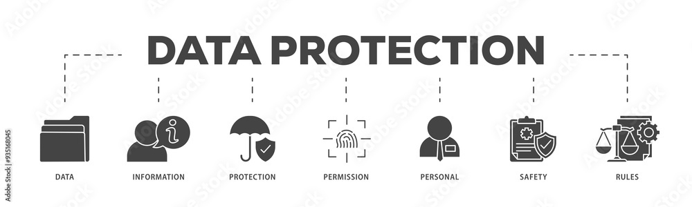 Data protection icons process structure web banner illustration of data ...
