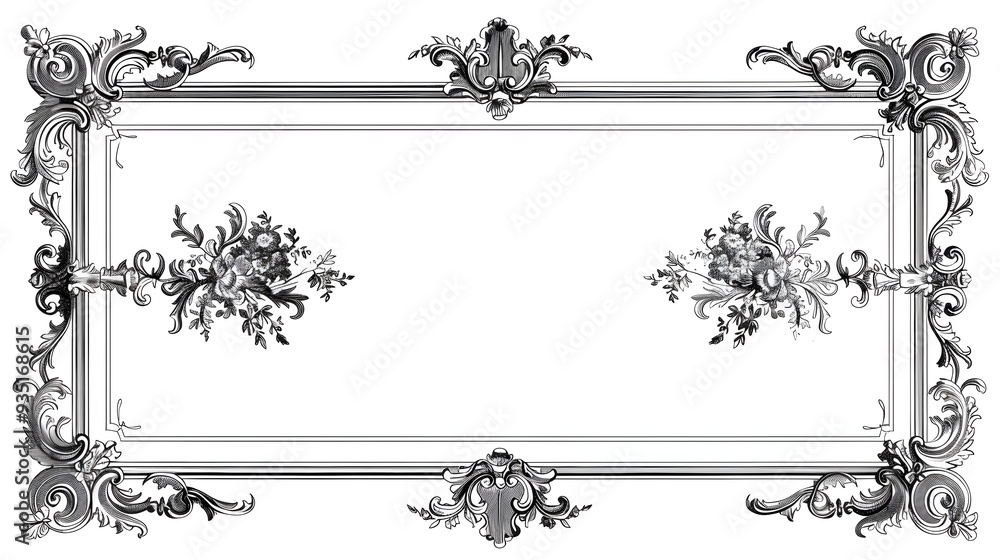 Classic Vintage Rectangular Frame with Ornate Border Patterns on White ...