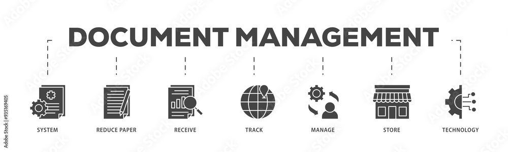 Document management icons process structure web banner illustration of ...