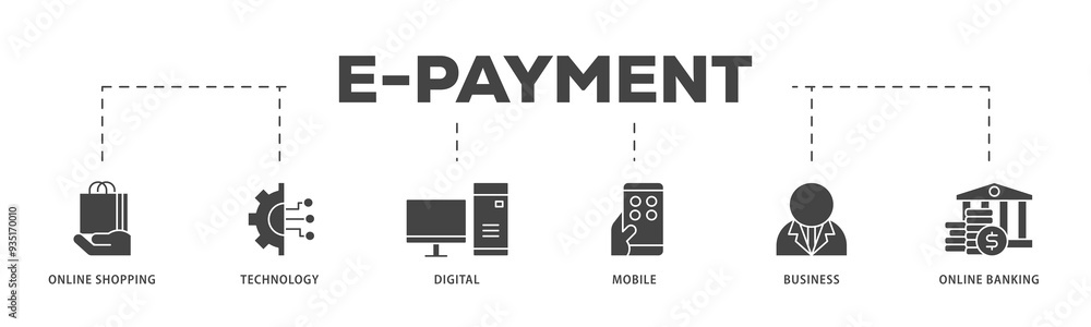 E Payment icons process structure web banner illustration of online ...