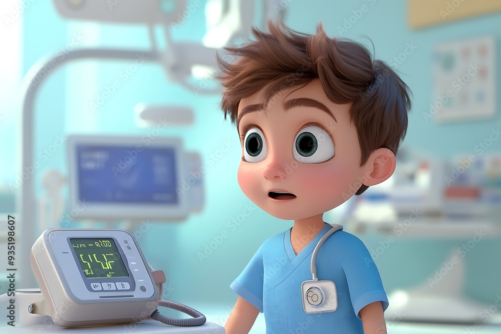 Cartoon Boy Doctor Surprised by Blood Pressure Reading Stock ...